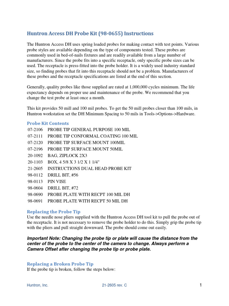 Access DH Probe Kit Instructions | PDF | Ac Power Plugs And Sockets | Manufactured Goods
