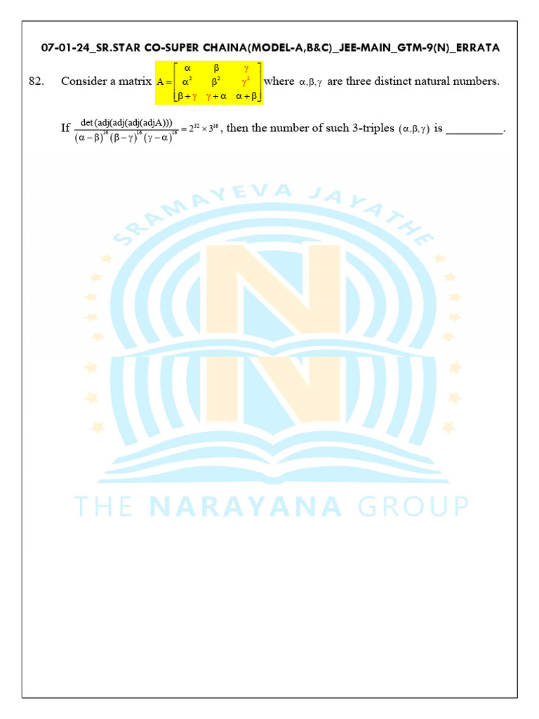 07 01 24 SR Star Co Scmodel A, B&C Jee Main GTM 9n Errata | PDF