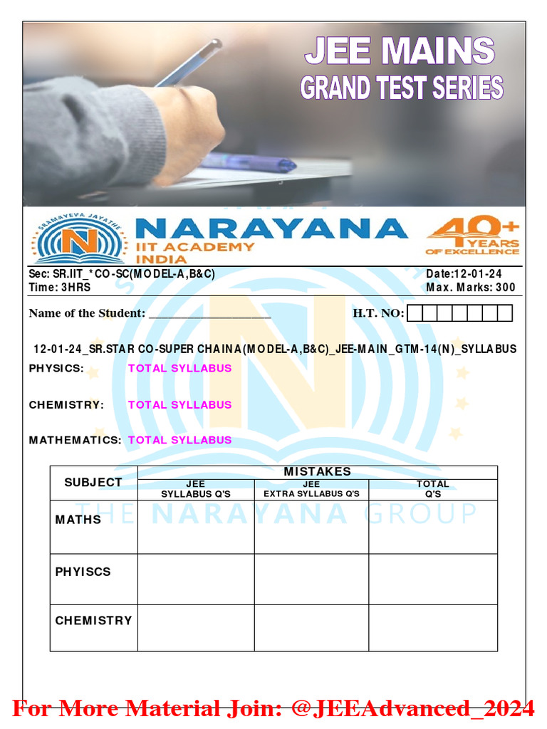 12 01 24 SR Star Co Scmodel A, B&C Jee Main GTM 14n QP | Download Free PDF | Series And Parallel ...