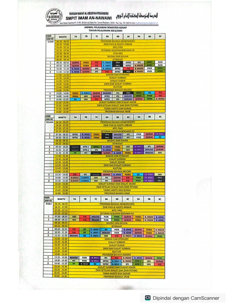Jadwal Pelajaran Genap | PDF