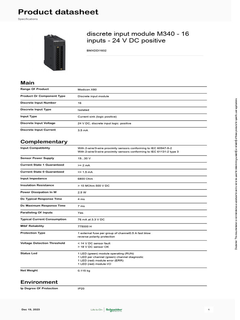 Schneider Electric - Modicon-X80-I-Os - BMXDDI1602 | PDF | Home & Garden