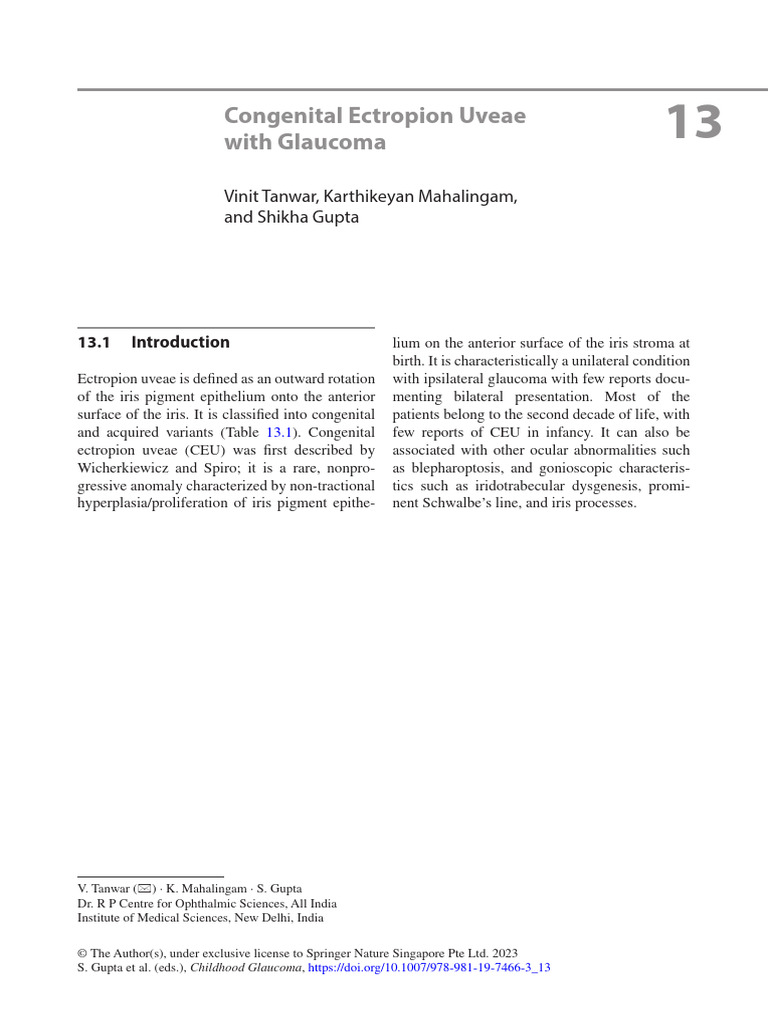 Congenital Ectropion Uveae With Glaucoma: Vinit Tanwar, Karthikeyan Mahalingam, and Shikha Gupta ...