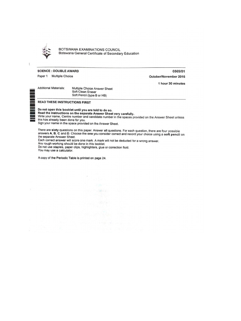 Bgcse Double Award Paper 1 2016 | PDF