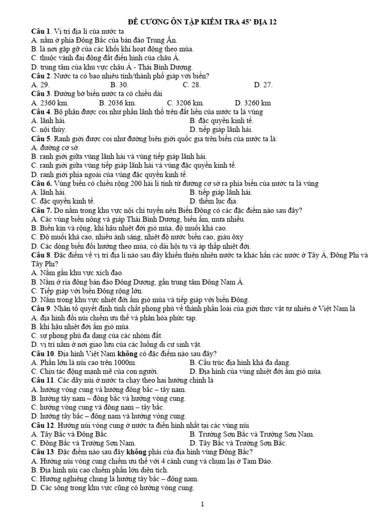 Decuongdialy12 GK1 | PDF