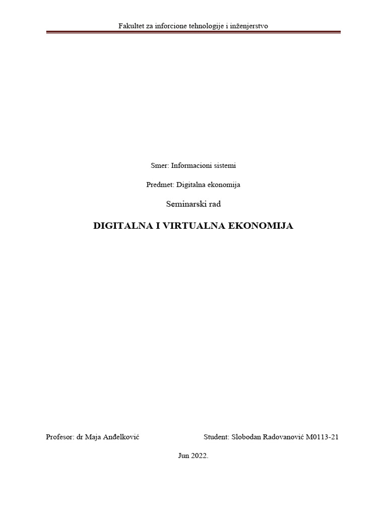 Digitalna I Virtualna Ekonomija | PDF