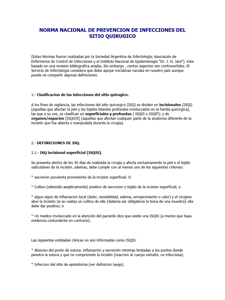 Norma Nacional de Prevencion de Infecciones Del Sitio Quirugico | PDF | Herida | Cirugía