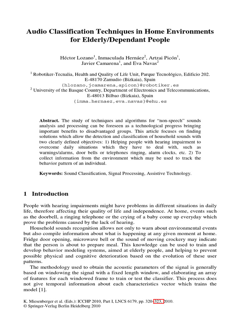 Audio Classification Techniques in Home Environments | PDF