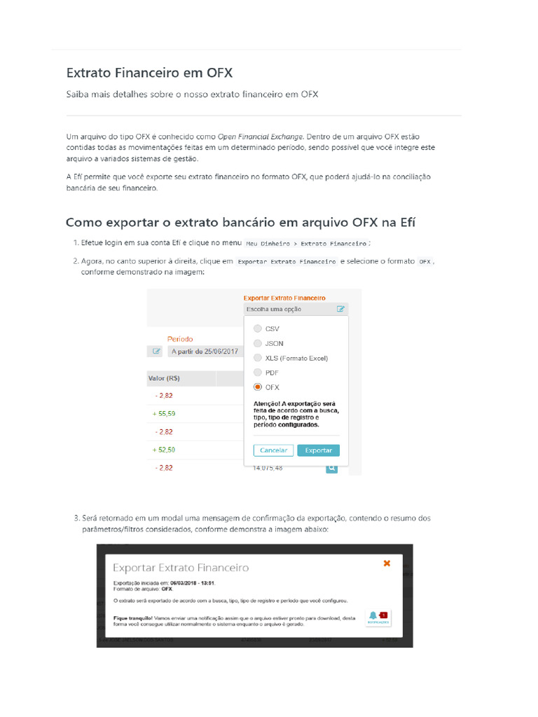 Tutorial de Extrato e Ofx Gerencianet | PDF