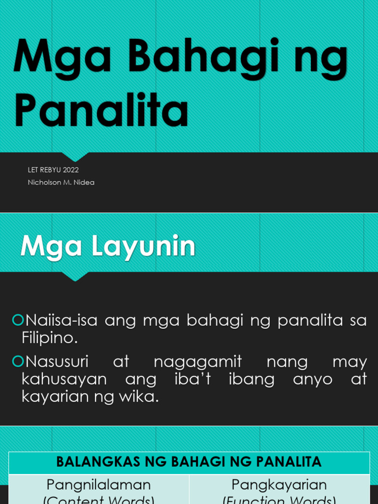 Mga Bahagi NG Panalita | PDF