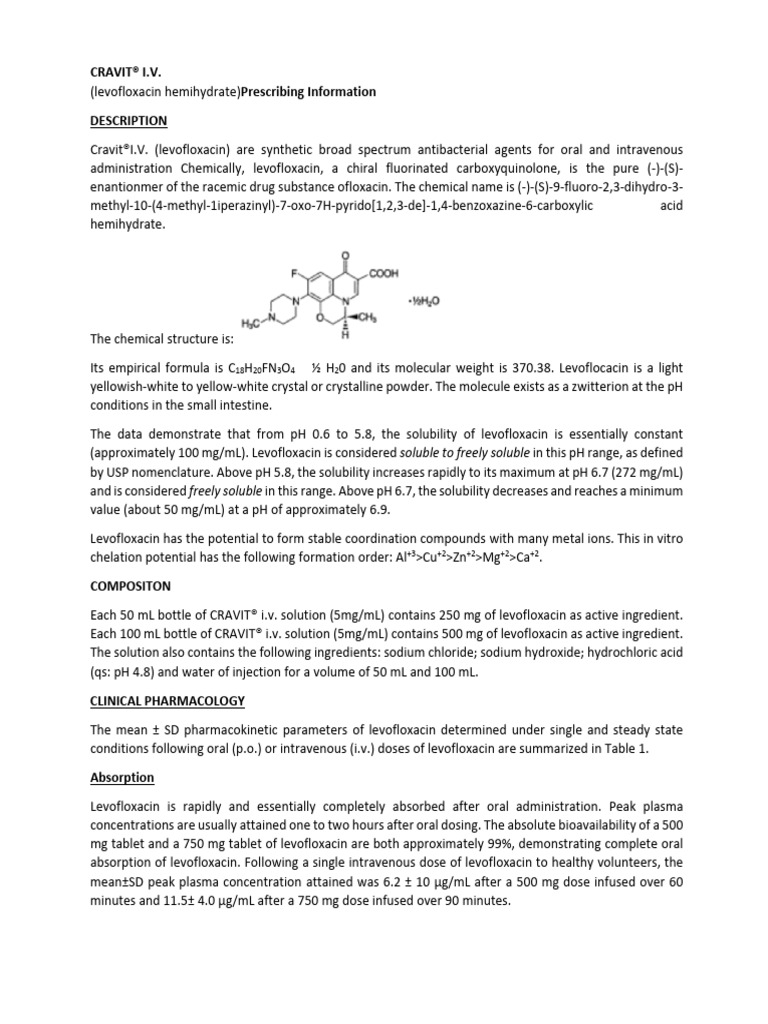 Cravit Iv Pi | PDF | Pharmacokinetics | Dose (Biochemistry)