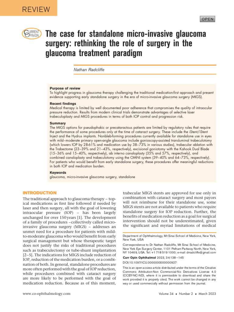 2023 The Case For Standalone Micro-Invasive Glaucoma | PDF | Glaucoma | Surgery