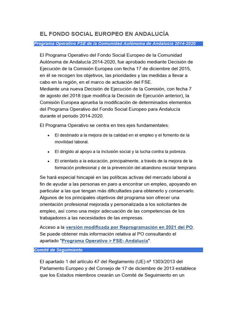 FSE Andalucía: Programa 2014-2020 | PDF | Economias