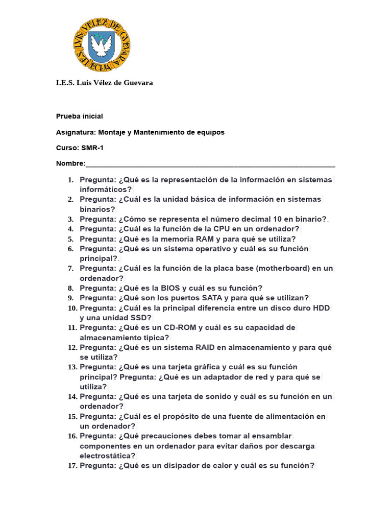 Prueba Inicial MME | PDF