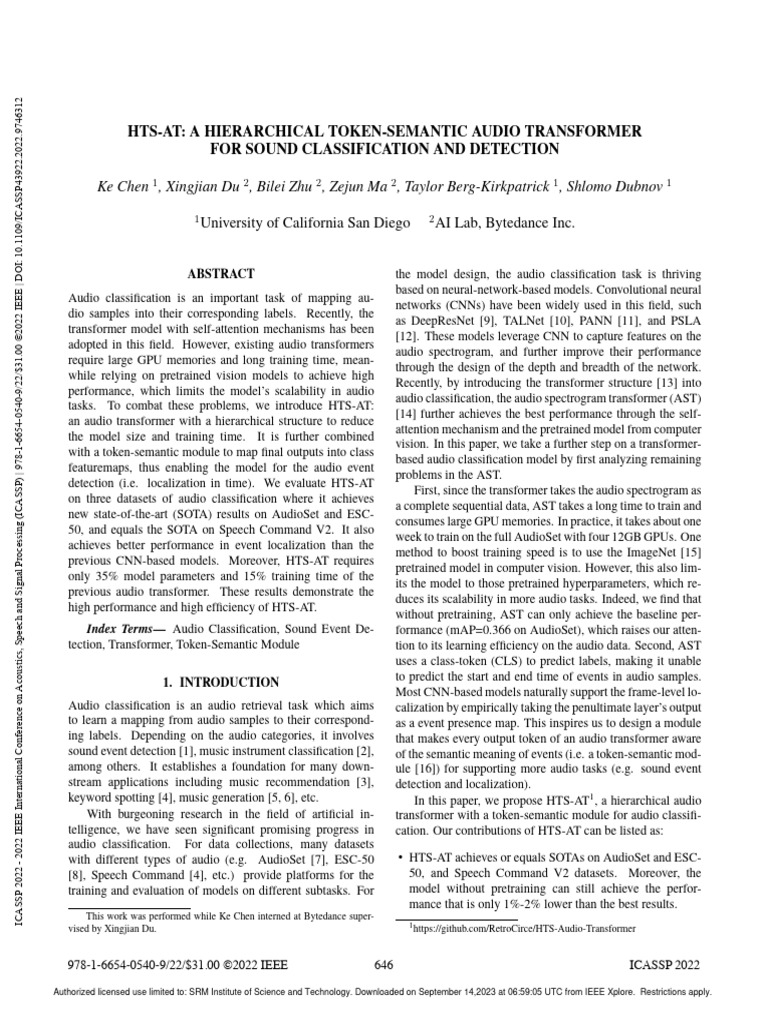 HTS-AT A Hierarchical Token-Semantic Audio Transformer For Sound ...