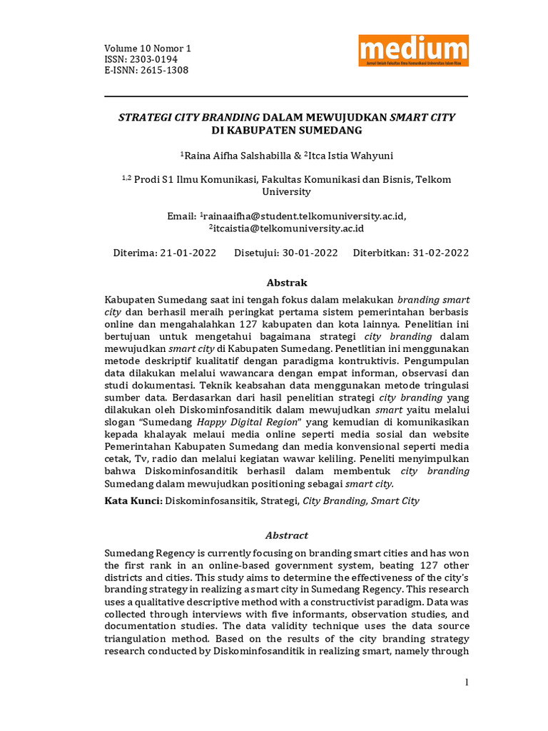 Strategi City Brandingdalam Mewujudkan Smart Citydi Kabupaten Sumedang ...