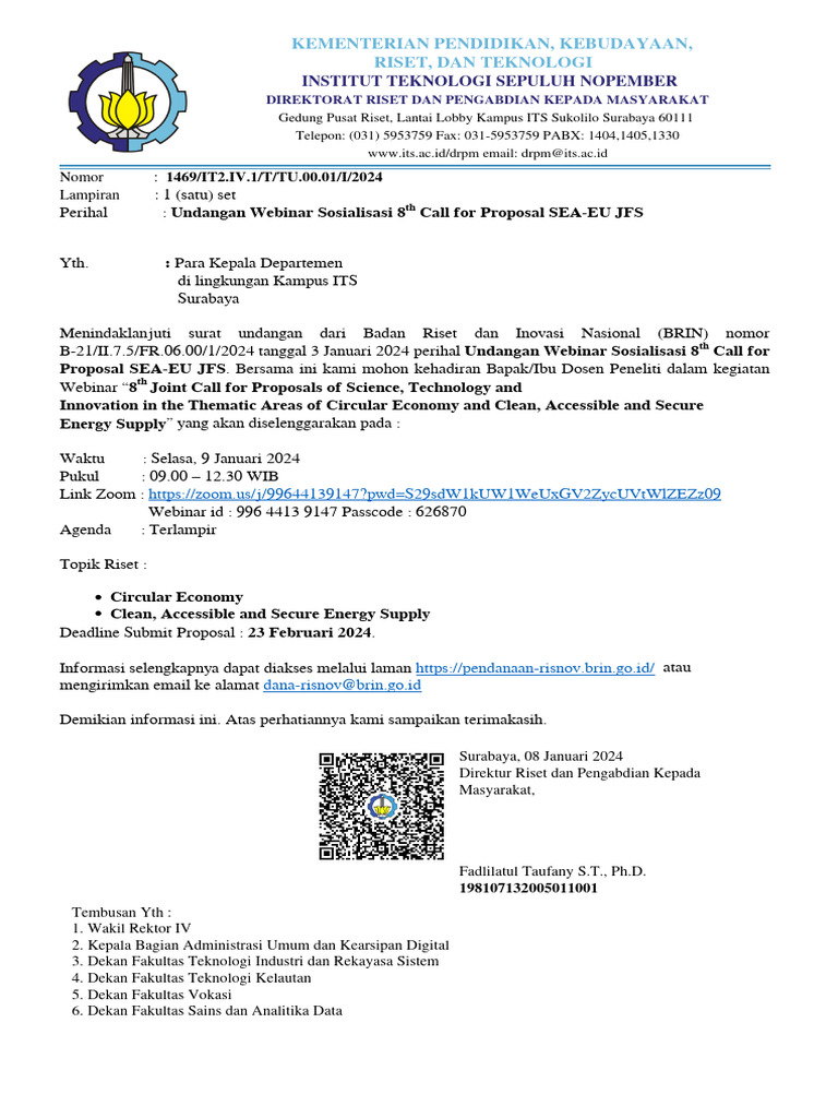 Undangan Webinar Sosialisasi 8th Call For Proposal SEA EU JFS | PDF
