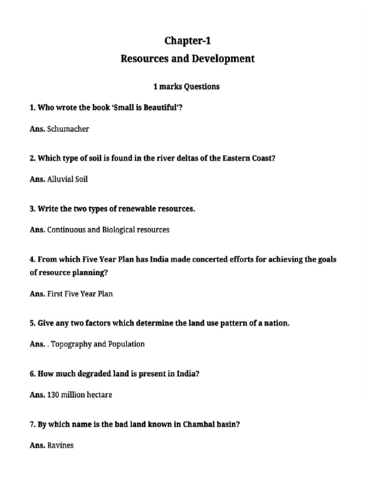 Important Questions For Geography CH 01 Class X | PDF | Soil | Resource
