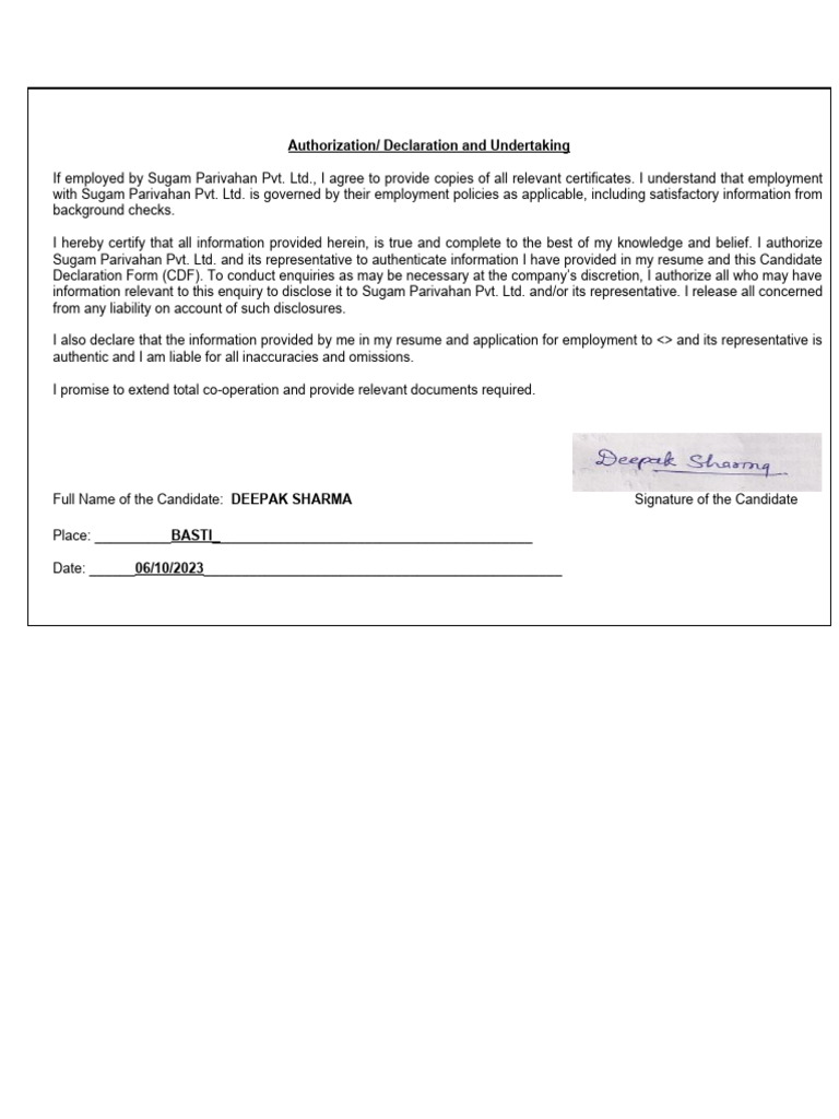 BGV Consent and Authorization Form | PDF