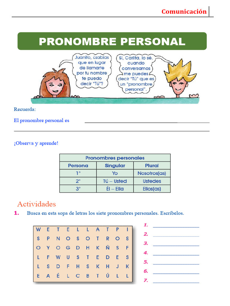 Aprendiendo Pronombres Personales | PDF | Numero Gramatical ...