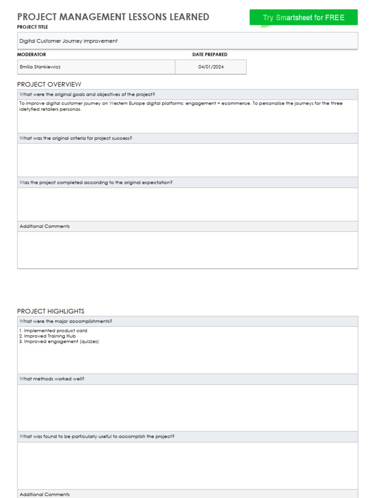 CJ Lessons Learned PDF | PDF | Project Management | Business