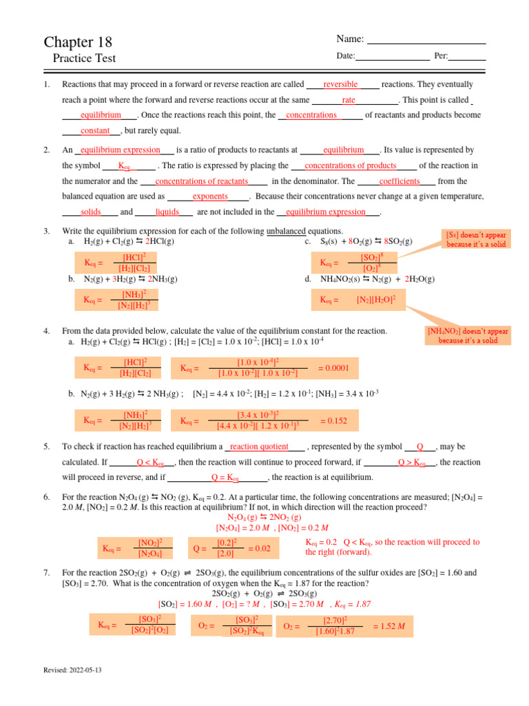Chapter 18 - Practice Test I - Answers | PDF | Physical Quantities ...
