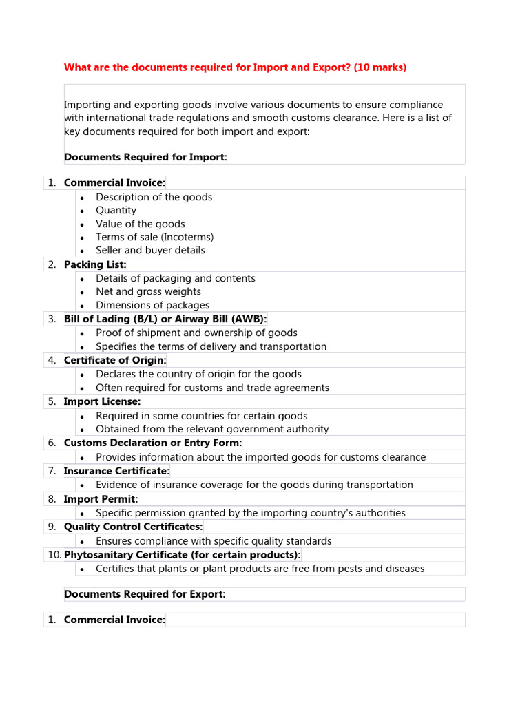 Essential Documents for Import/Export | PDF | Letter Of Credit ...