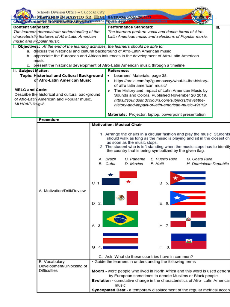 DLP - Arts Q2 WEEK 1 DAY 123 | PDF | Musical Instruments | Rhythm