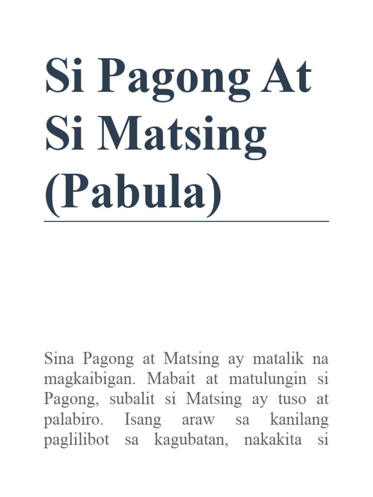 Si Pagong at Si Matsing | PDF