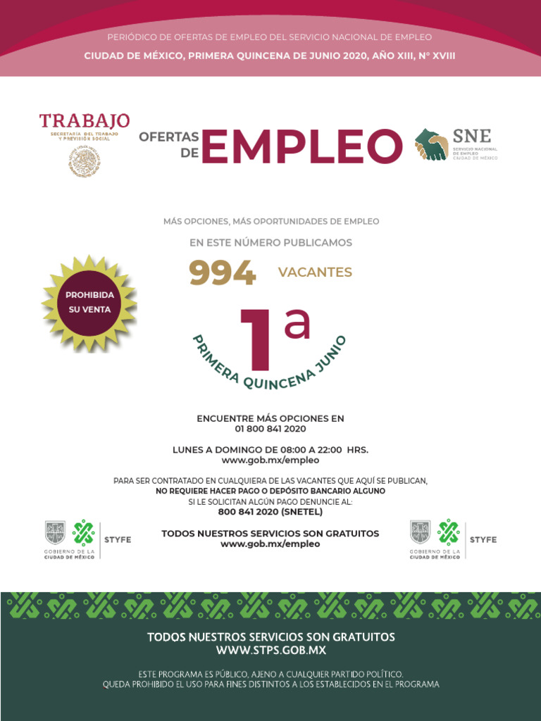 Ofertas de Empleo 1a Quincena Junio Styfe-01062020 | PDF | Plan de ...