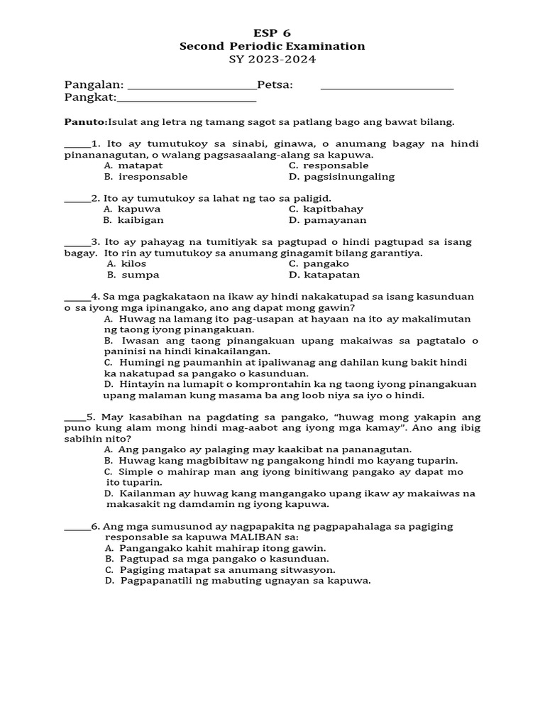 Esp 6 - Q2 - PT - New | PDF