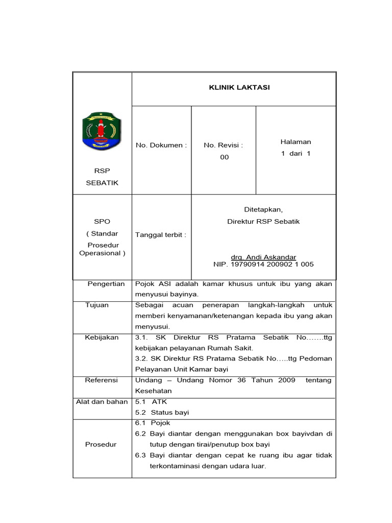 Prosedur Pojok ASI di RSP Sebatik | PDF