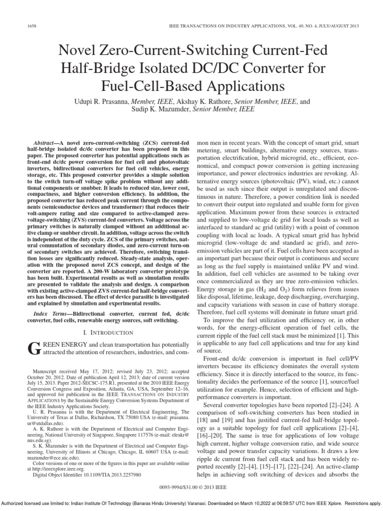 Novel Zero-Current-Switching Current-Fed Half-Bridge Isolated DC DC ...