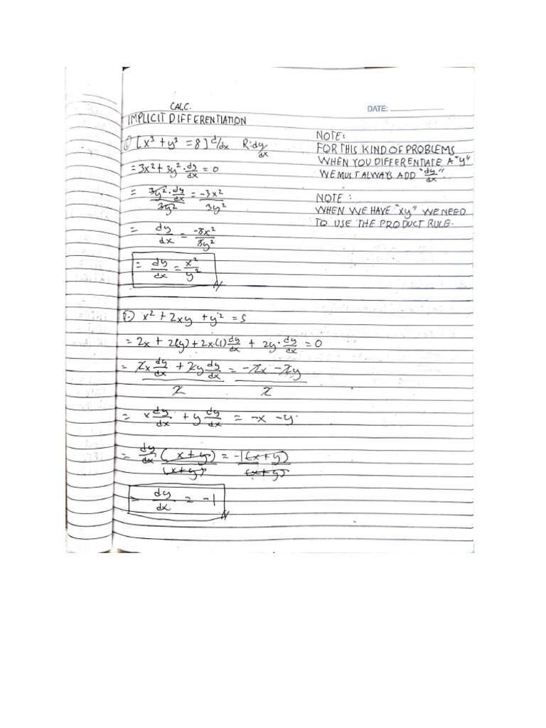 Deveterbo - Notes Implicit Differentiation | PDF
