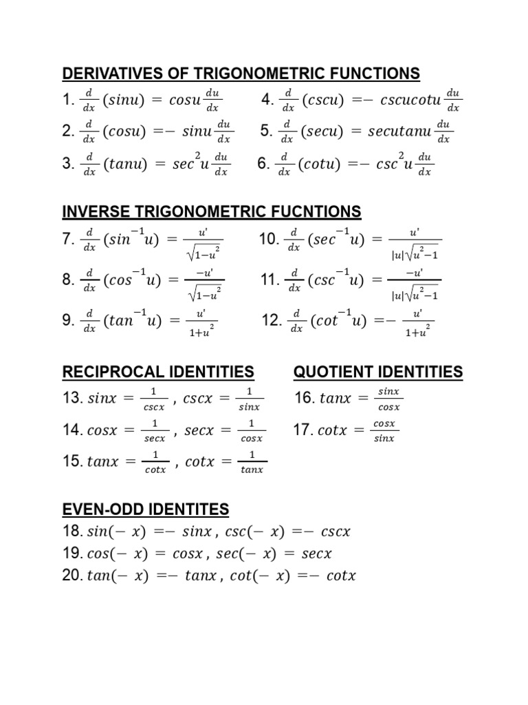 Formulas 1ST Sem | PDF | Trigonometric Functions | Logarithm