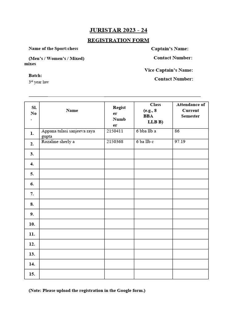 Registration Form JURISTAR 2023-2024 | PDF