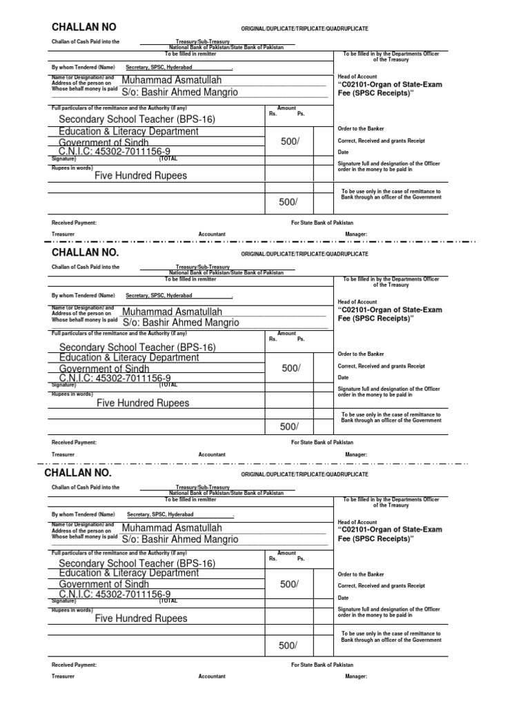 spsc challan | PDF | Banks | Money