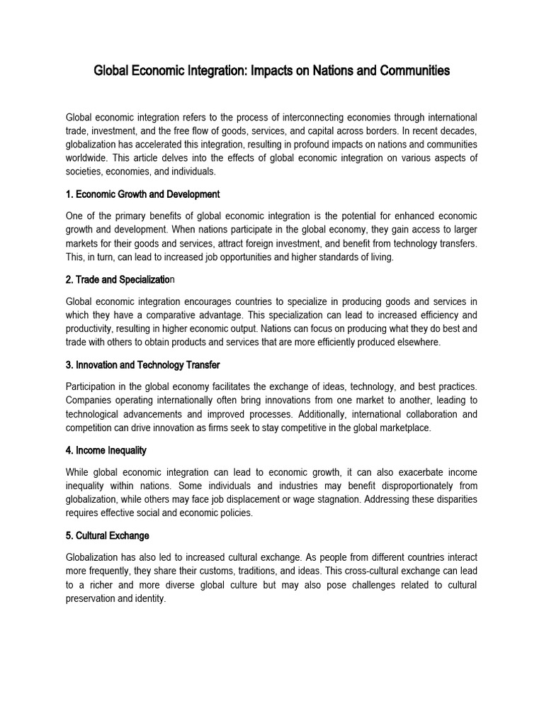 Global Economic Integration | PDF | International Economics | Globalization