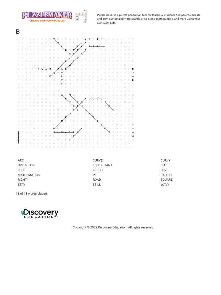 Word Search Puzzle - Discovery Education Puzzlemaker | PDF