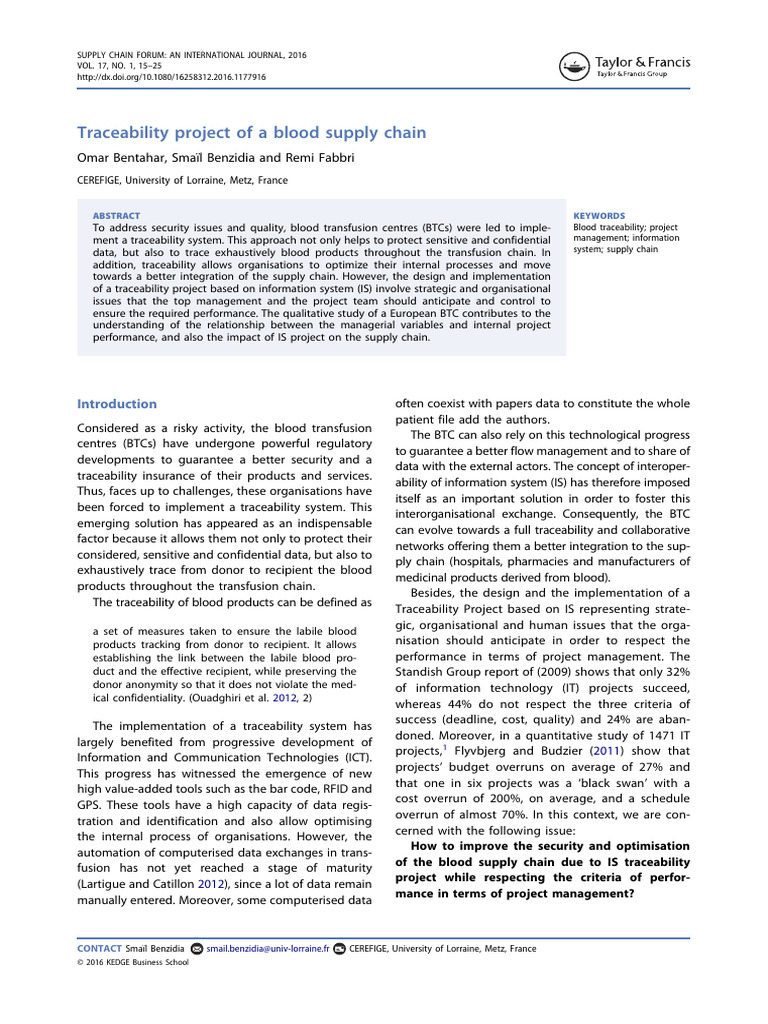 Traceability Project of A Blood Supply Chain | PDF | Supply Chain ...