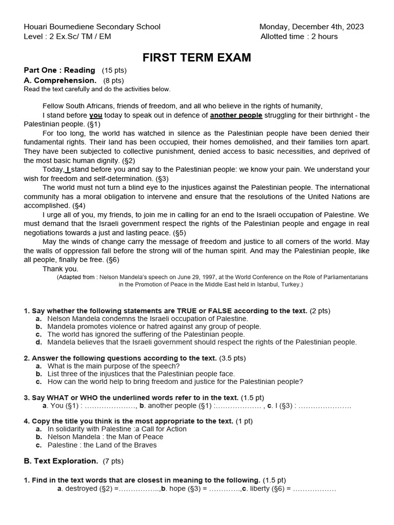 Mandela's Call for Palestinian Freedom | PDF