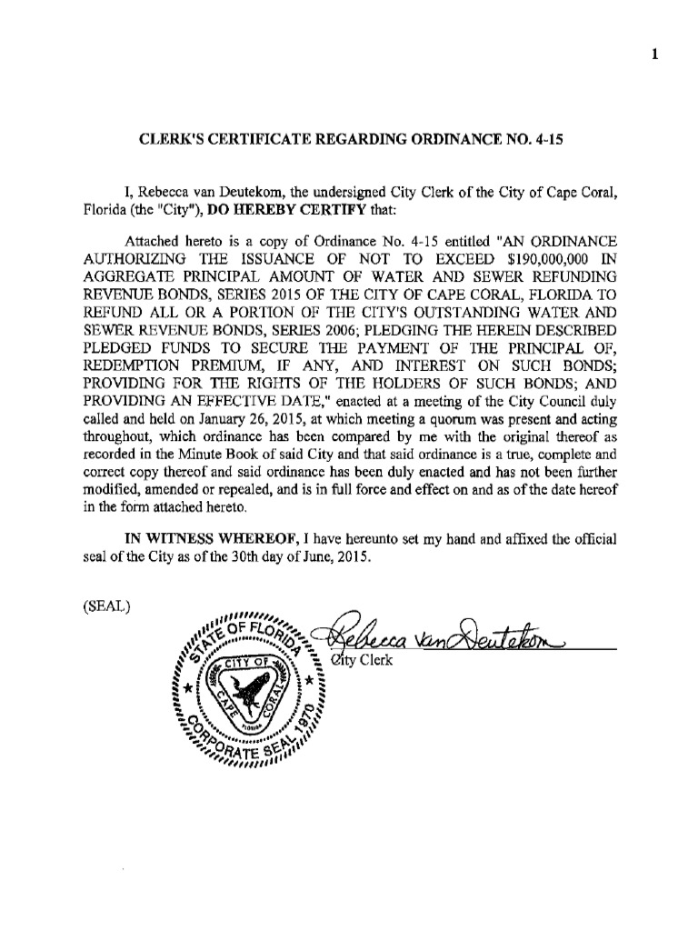 Water and Sewer Refunding Revenue Bonds Series 2015A | PDF | Bonds ...