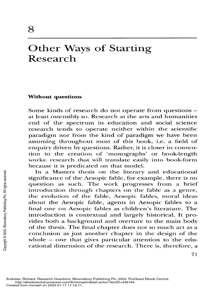 Chapter 8 - Other Ways of Starting Research (Research Questions ...