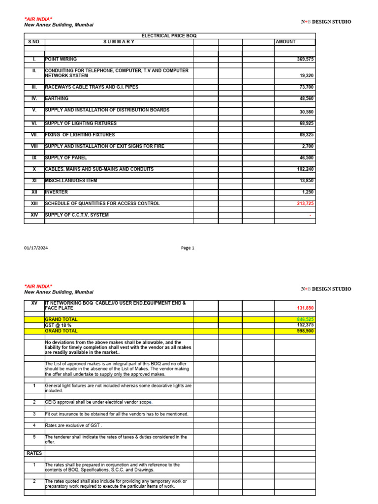 Electrical Boq Bom Air Port | PDF | Electrical Wiring | Ac Power Plugs ...