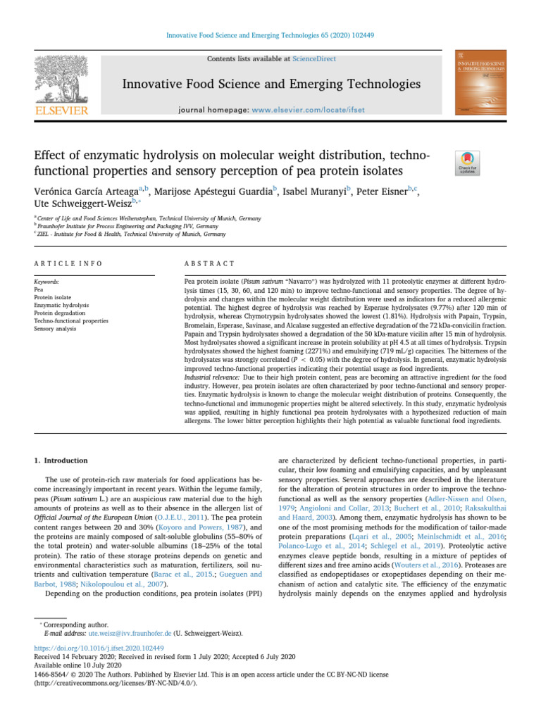 Pea Protein Isolate Substrate Pdf Proteolysis Trypsin