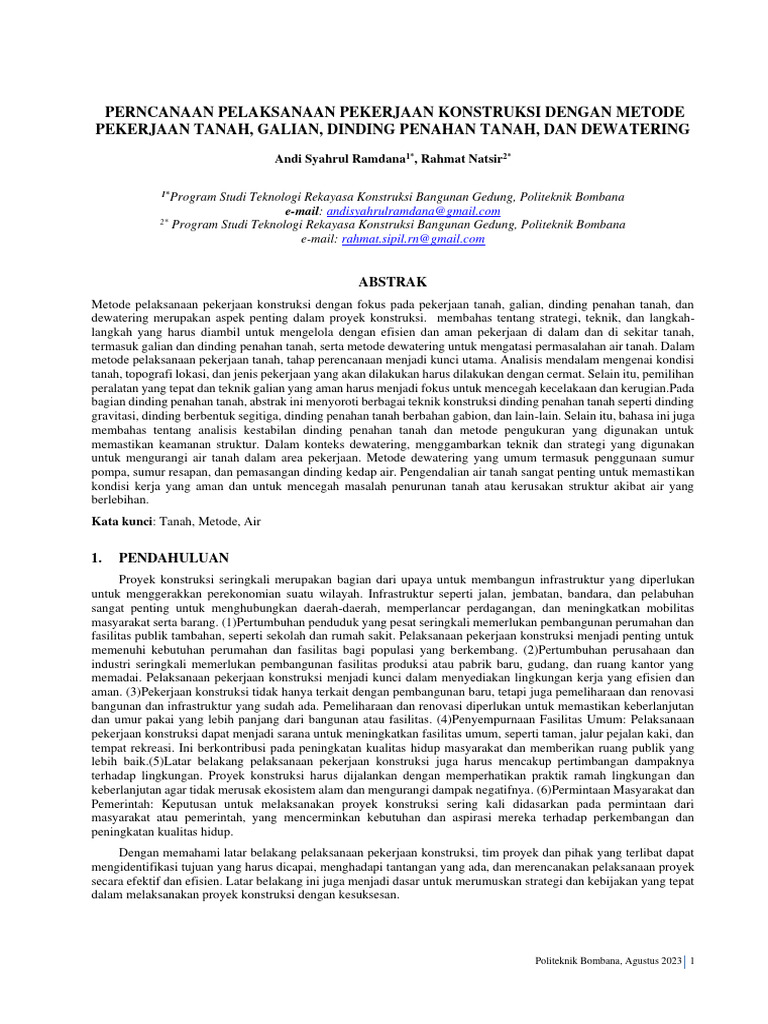 Paper Metode Pelaksanaan Pekerjaan Konstruksi | PDF
