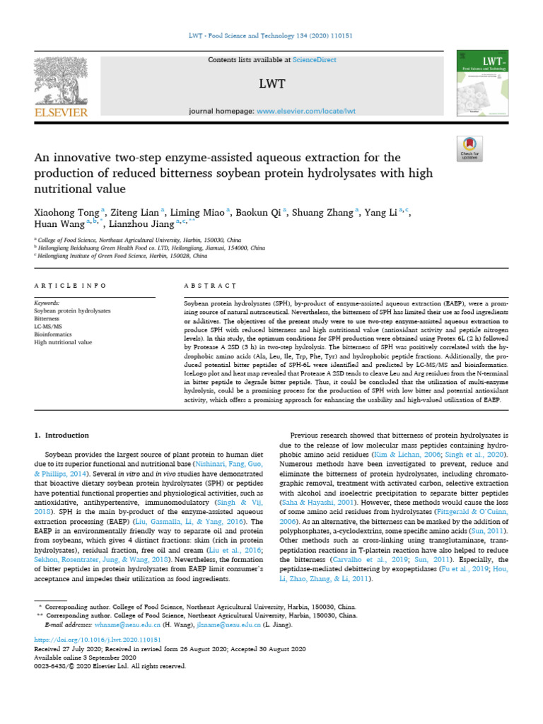 Two Step Enzyme For Reduce Bitterness of Soyprotein Isolate | PDF ...