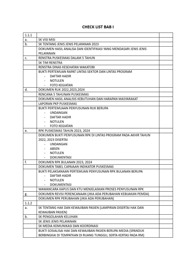 CHECK LIST BAB I | PDF
