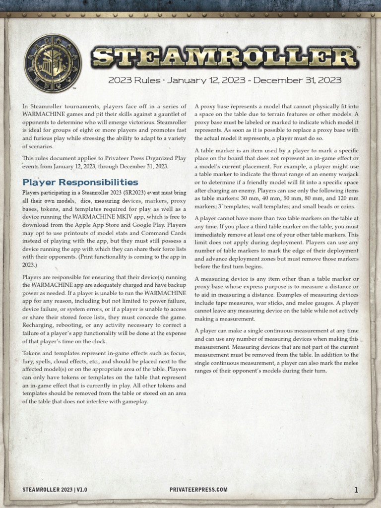 Steamroller Rules 2023 FINAL | PDF | Tournament
