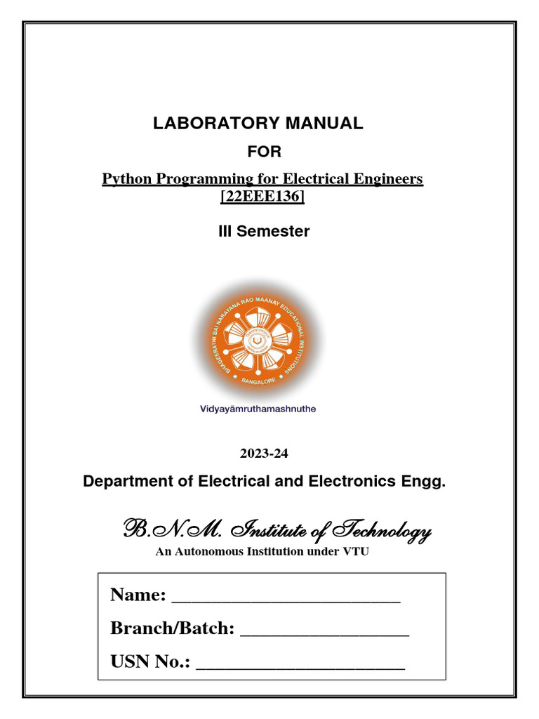 22EEE136 PythonLabManualFinal | PDF | Computing | Computer Programming