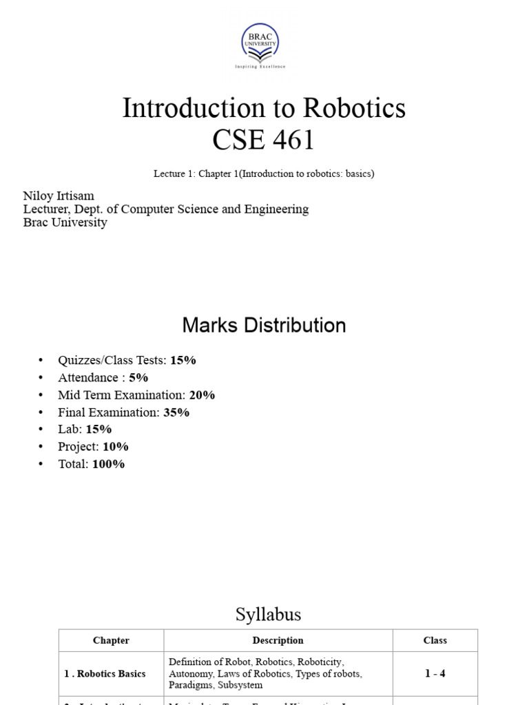 CSE461 Lecture 1 | PDF | Robotics | Robot
